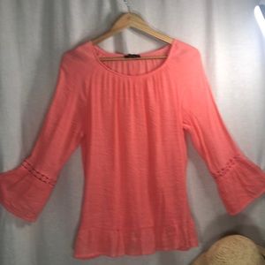 Fred David | Tops | Fred David Coral Crinkle Boho Beach Blouse | Poshmark